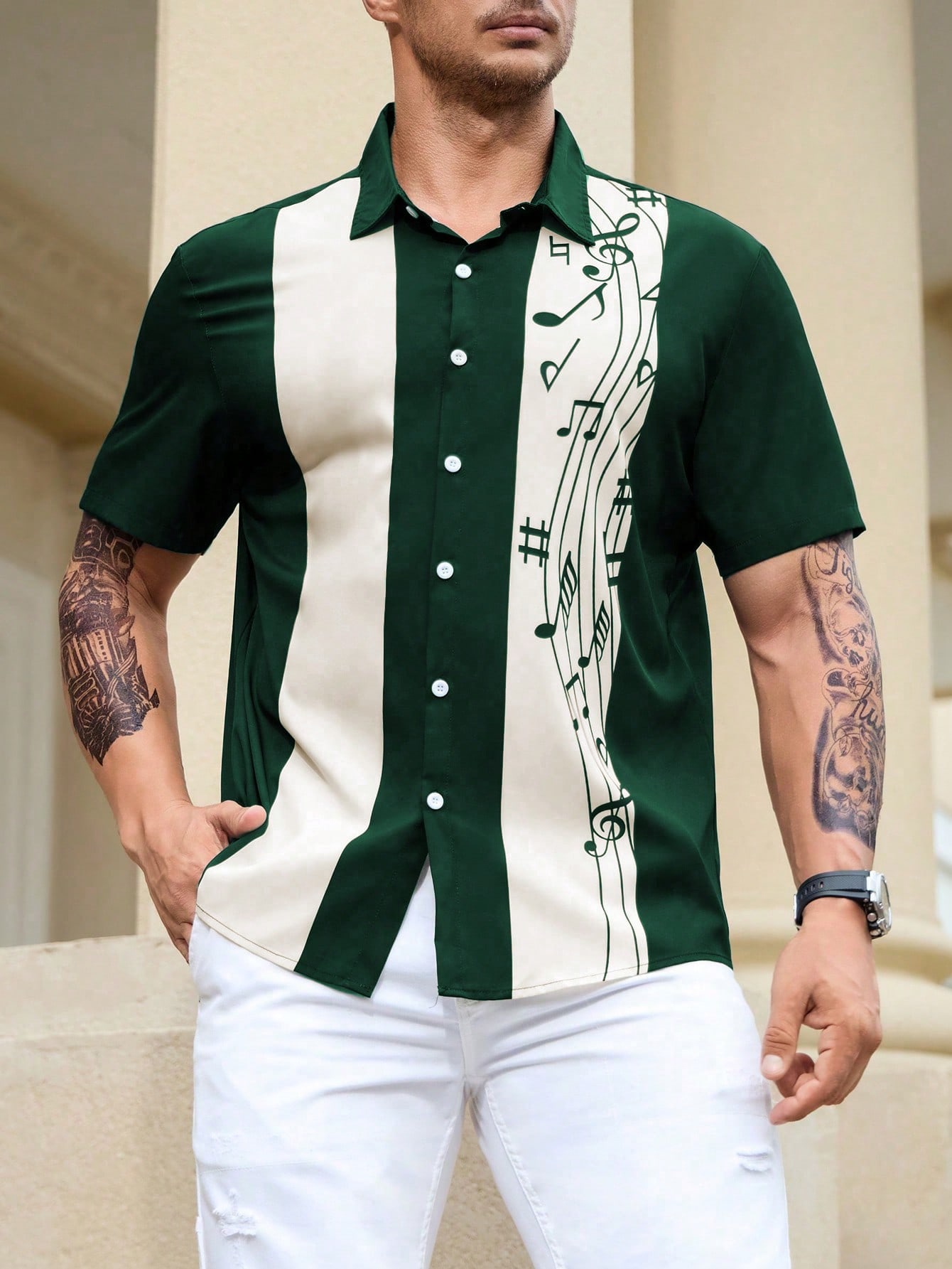 Manfinity Homme Men Plus Colorblock Graphic Button Up Shirt | SHEIN ...