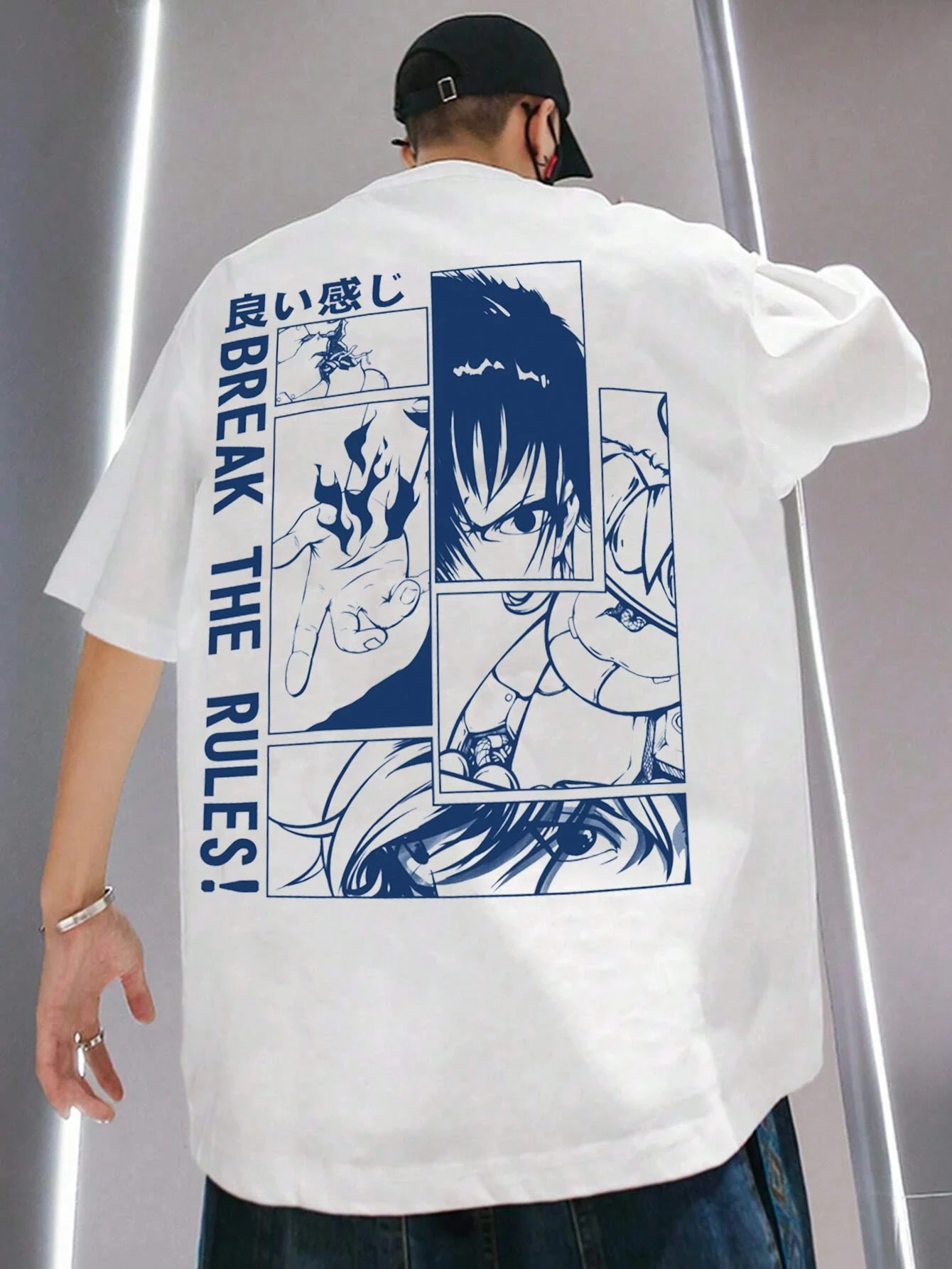 Manfinity Hypemode Loose Fit Mens Japanese Letter And Figure Print