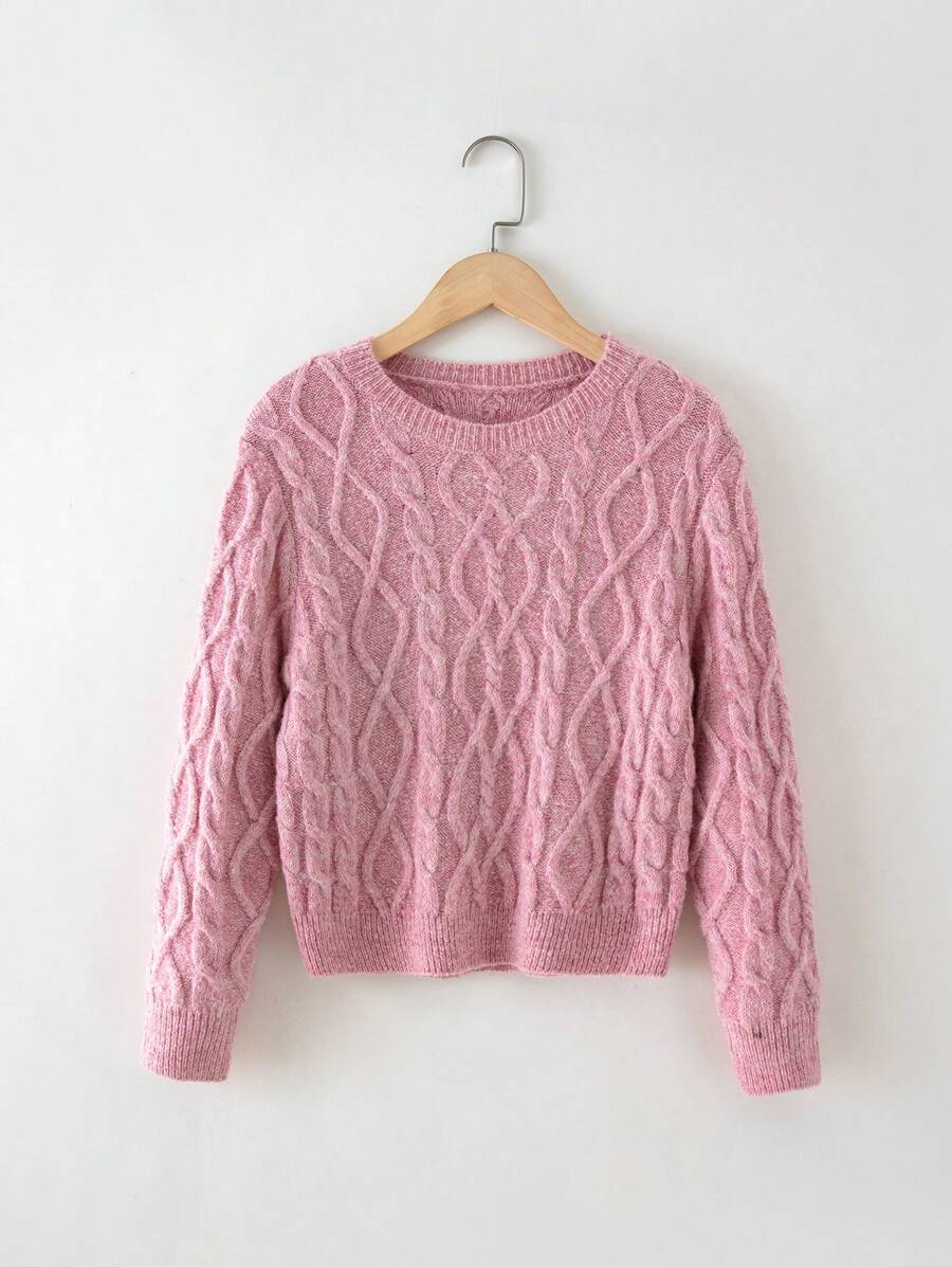 SHEIN Tween Girl Solid Cable Knit Sweater | SHEIN EUR
