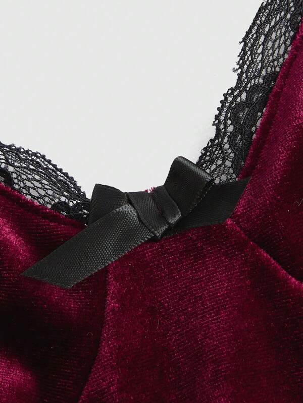 Goth Contrast Lace Hanky Hem Velvet Cami Dress | SHEIN EUR