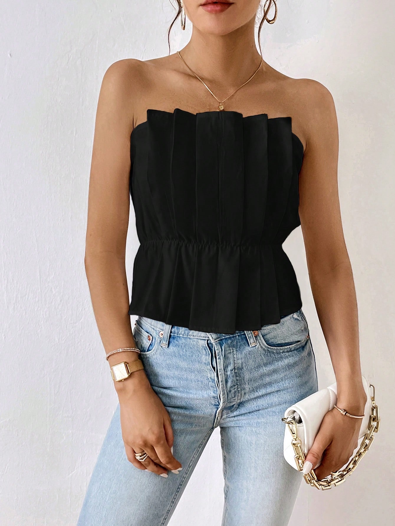 SHEIN Privé Solid Pleated Tube Top | SHEIN USA