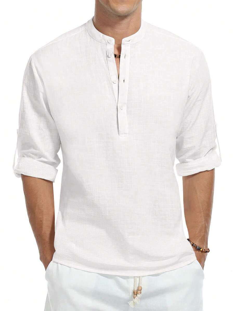 Men Solid Half Button Shirt | SHEIN USA