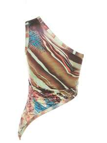 Graphic Print One Shoulder Asymmetrical Hem Top Asymmetrical Top ...