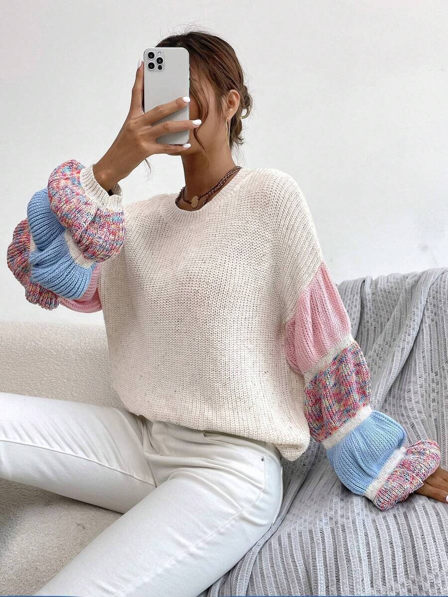 Chiquease Colorblock Drop Shoulder Sweater,Long Sleeve Tops | SHEIN USA