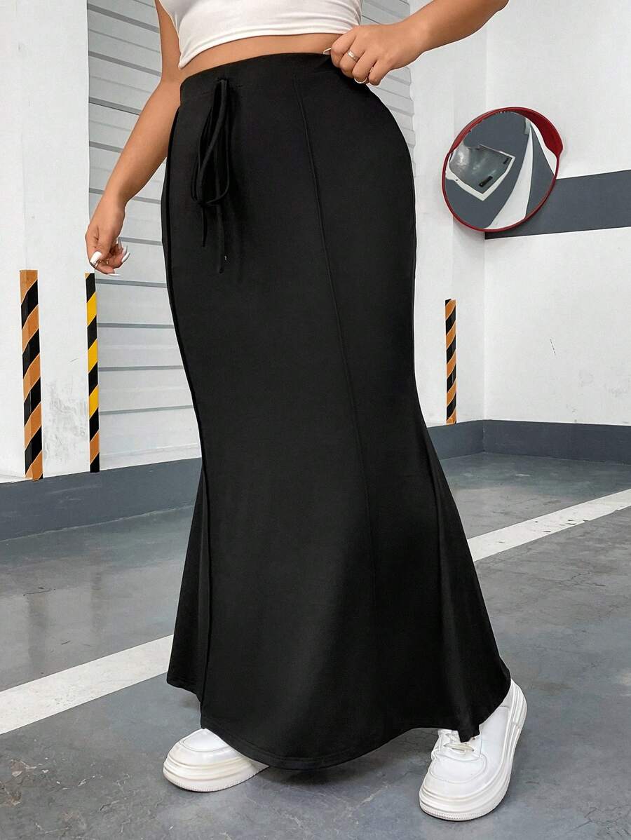 Flirla Plus Knot Front Mermaid Hem Skirt | SHEIN USA