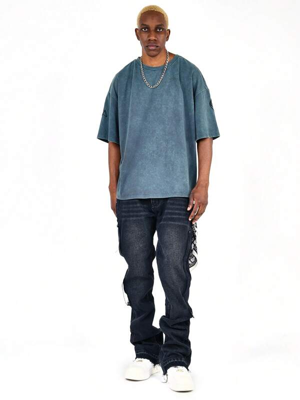 SUMWON Oversized Fit Washed Tee With Back Logo Embroidery | SHEIN USA