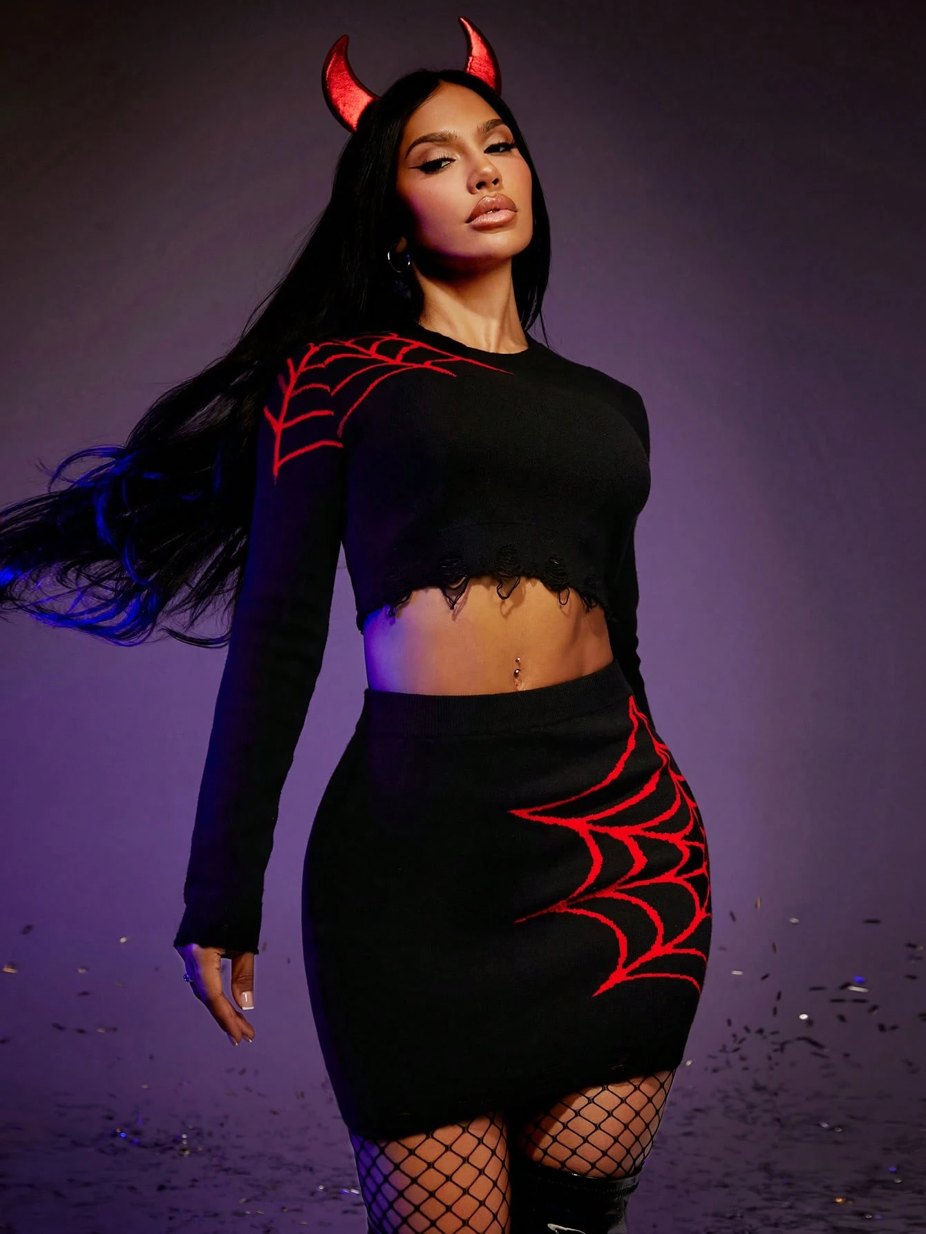 SHEIN SXY Halloween Spider Web Pattern Distressed Crop Sweater new ...