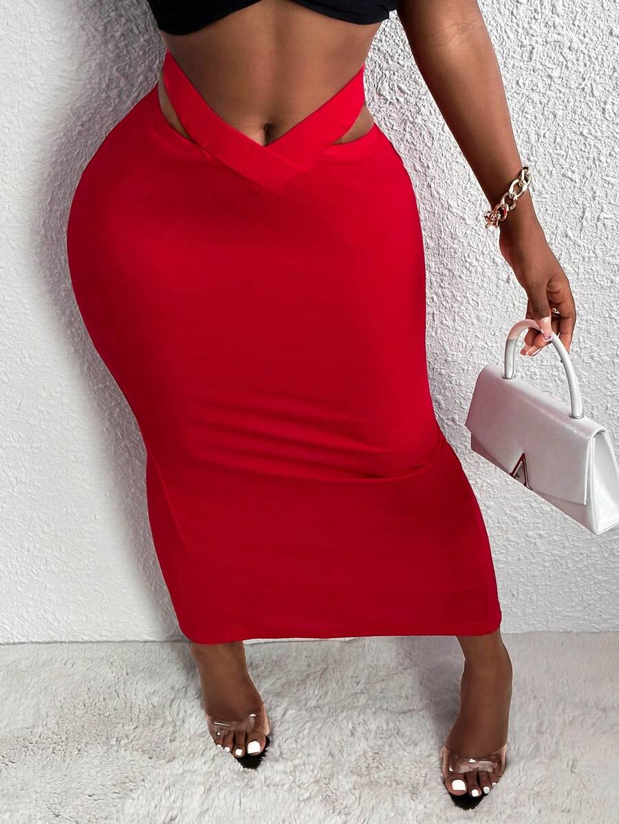 Slaydiva Cut Out Waist Split Back Skirt | SHEIN USA