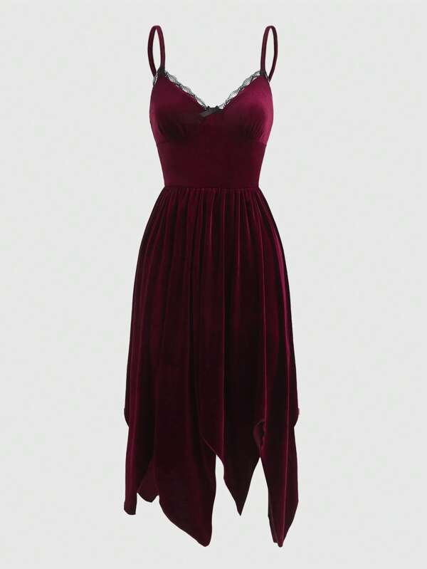 Goth Contrast Lace Hanky Hem Velvet Cami Dress | SHEIN EUR