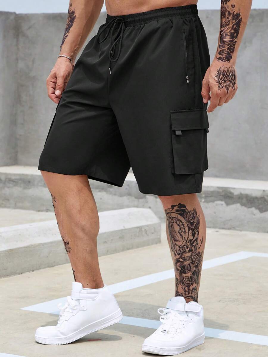 Manfinity Homme Men Plus Flap Pocket Side Drawstring Waist Cargo Shorts ...