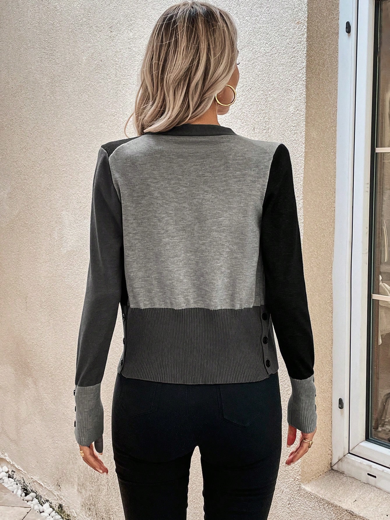Shein Lune Color Block Knitted Ladies Long Sleeve Cardigan Shein Usa