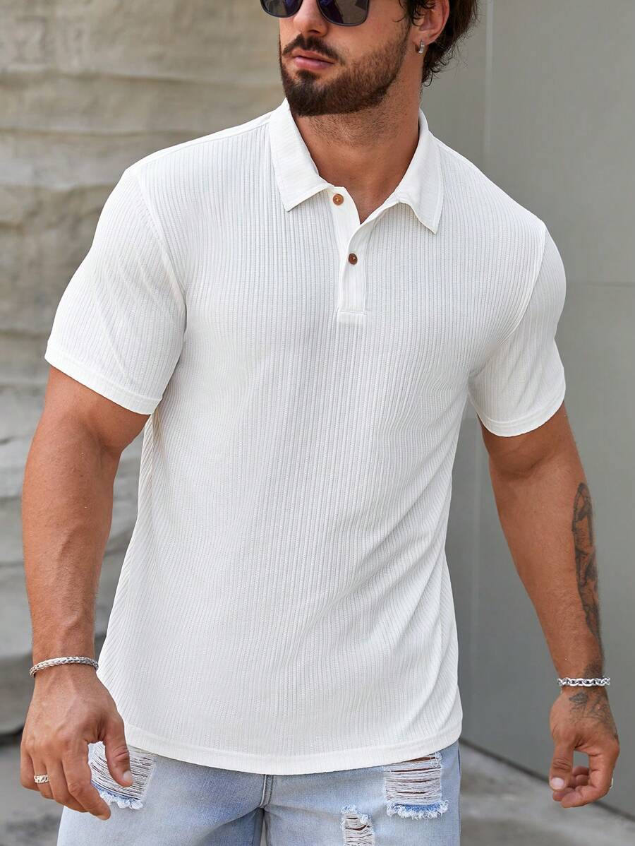 Manfinity ModaGents Men Solid Polo Shirt, Plain Half Button Shirt, For ...