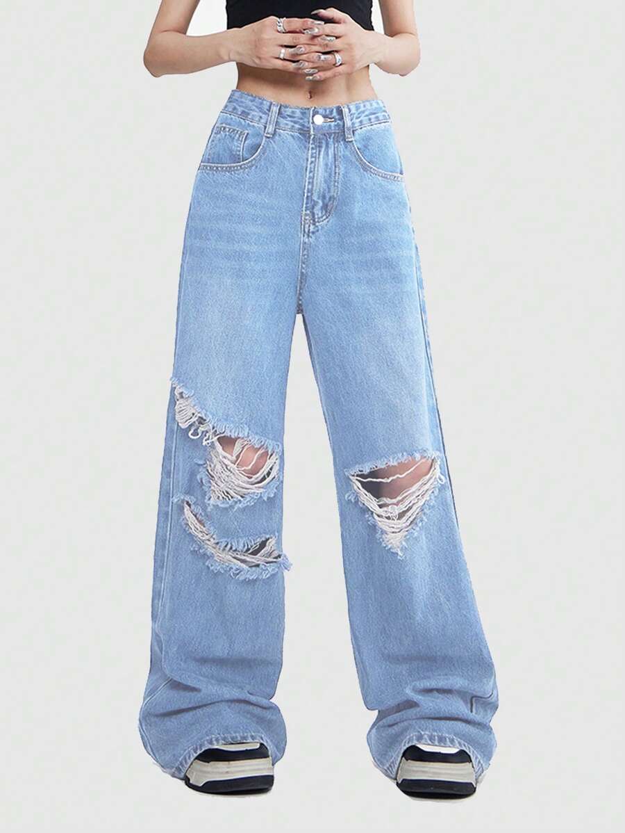 Ripped Wide Leg Jeans | SHEIN USA