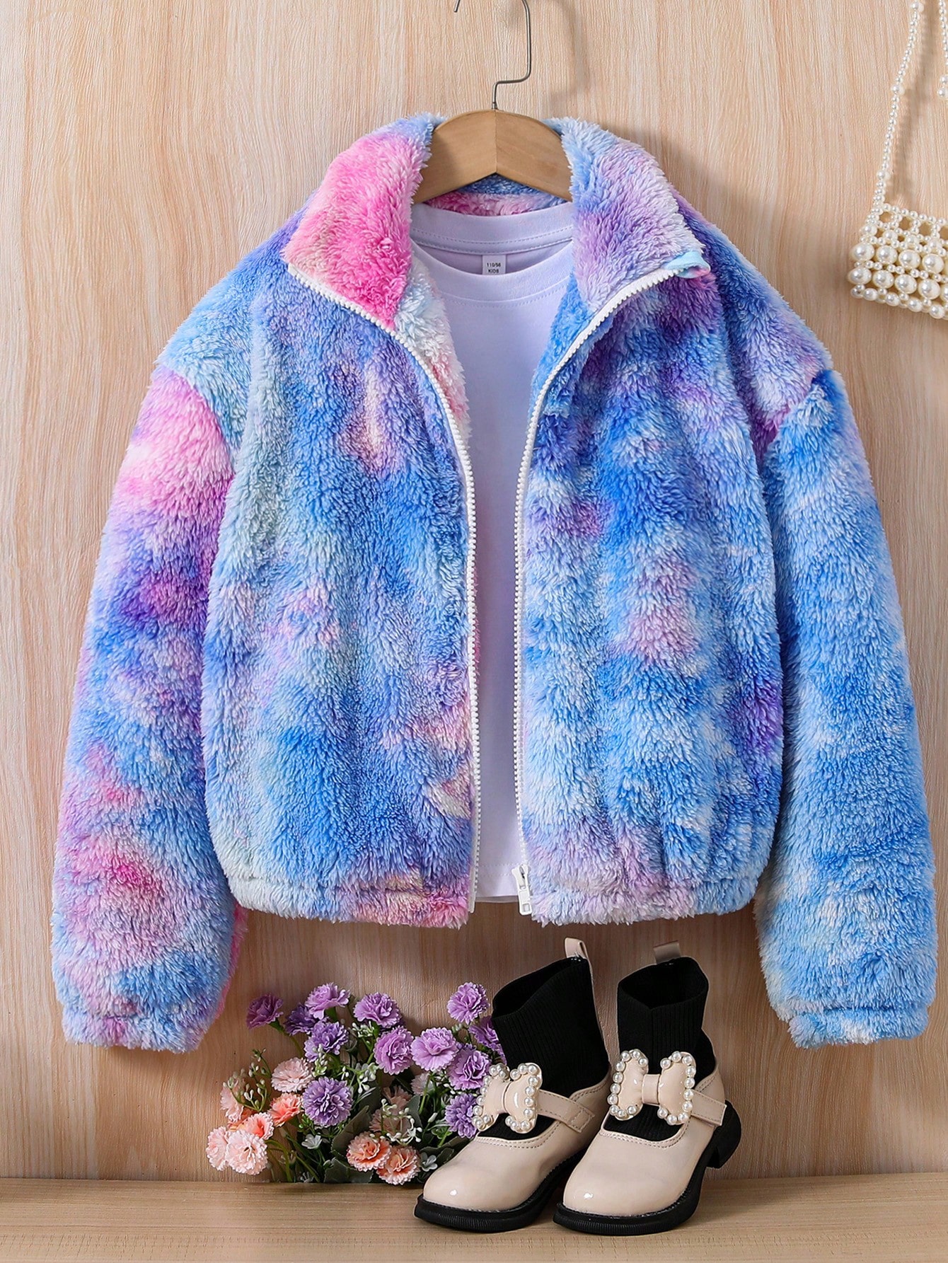 Tween Girl Tie Dye Drop Shoulder Teddy Jacket Without Tee | SHEIN USA
