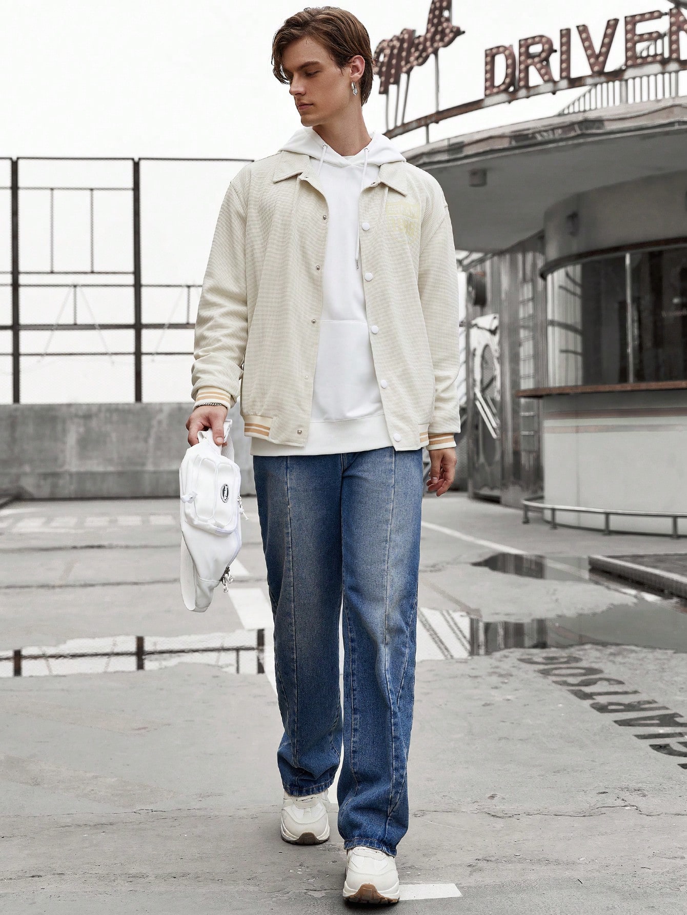 Manfinity Hypemode Men's Oversized Drop Shoulder Jacket With Letter ...