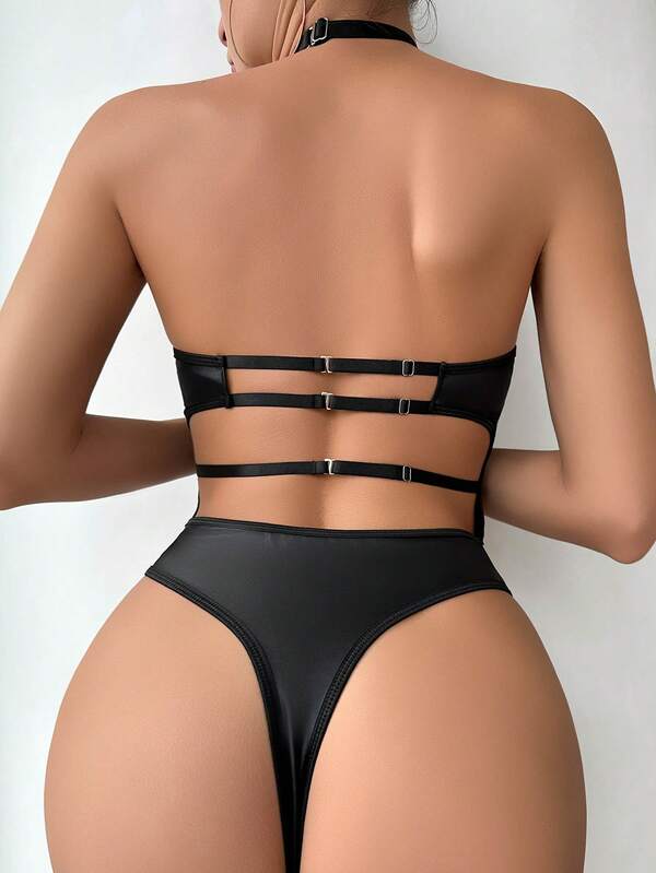 Ring Linked Cut Out Halter Neck Backless Bodysuit Shein Usa
