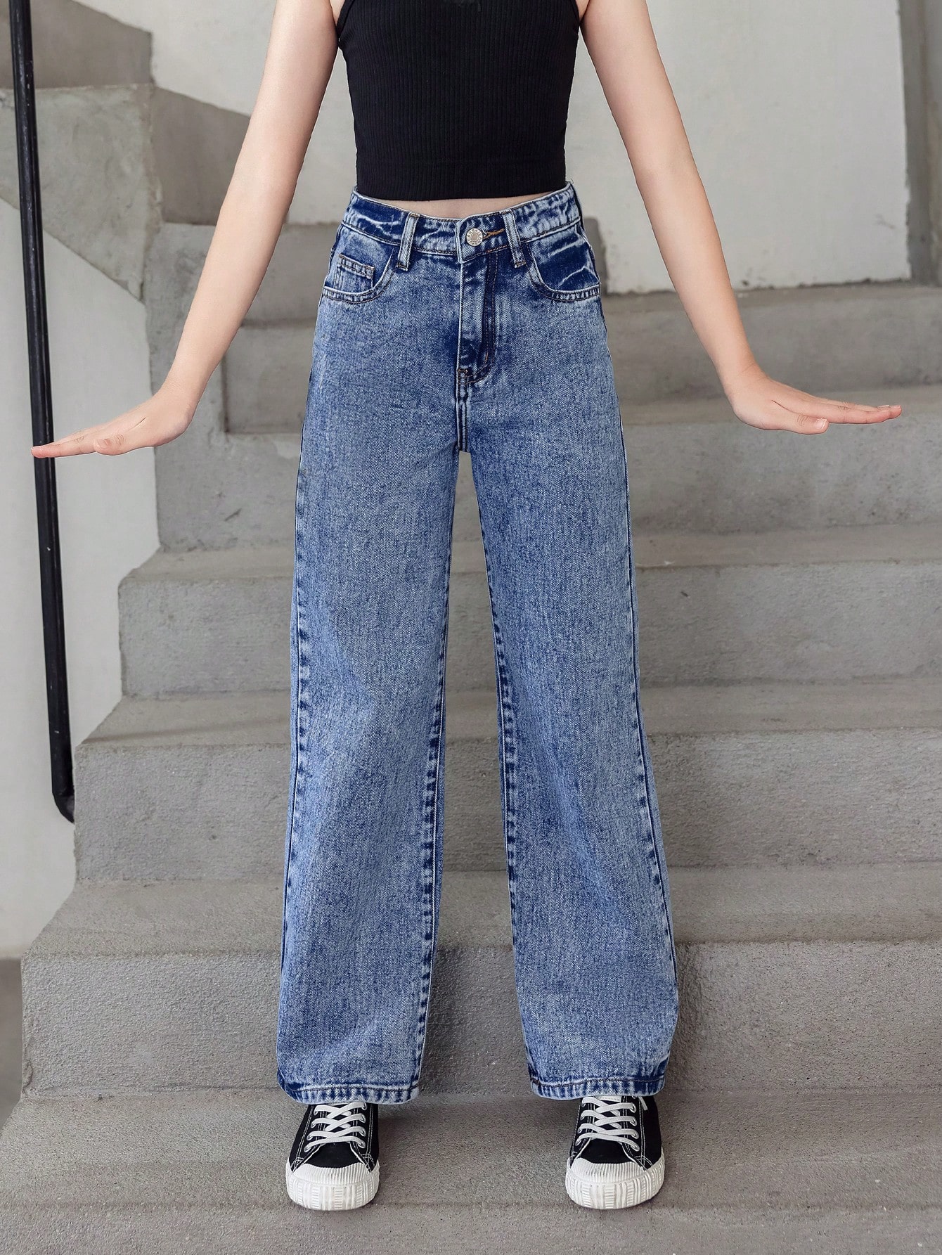 Calça Jeans Para Menina Tween Com Bolso Inclinado E Perna Reta | SHEIN ...