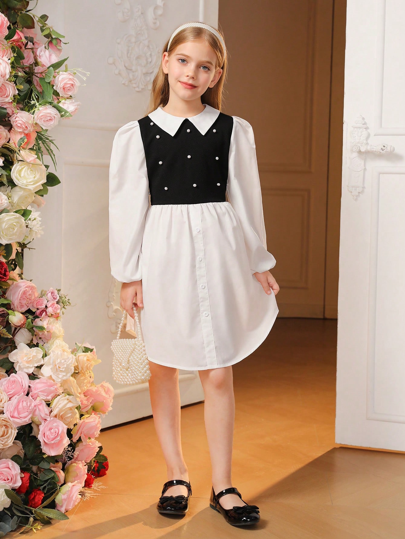 SHEIN Chica preadolescente Vestido 2 en 1 con cuenta de perla de dos ...