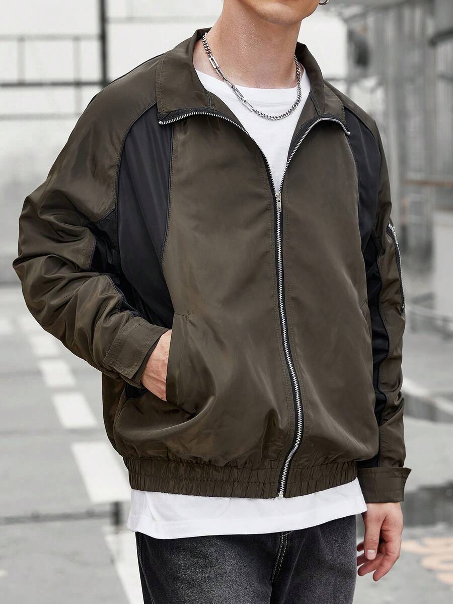 Manfinity Hypemode Men's Oversized Colorblock Raglan Sleeve Zip-Up ...