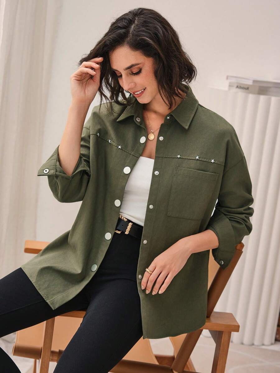 SHEIN Frenchy Jacke mit Drop Shoulder Tasche Flicken, Knopf vorne ...