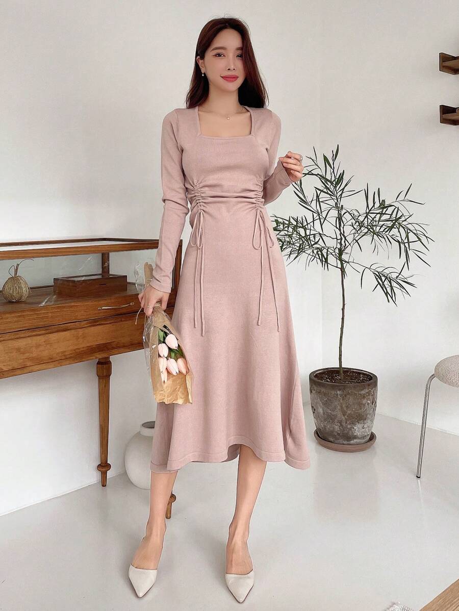 DAZY Square Neck Drawstring Waist Sweater Dress | SHEIN USA