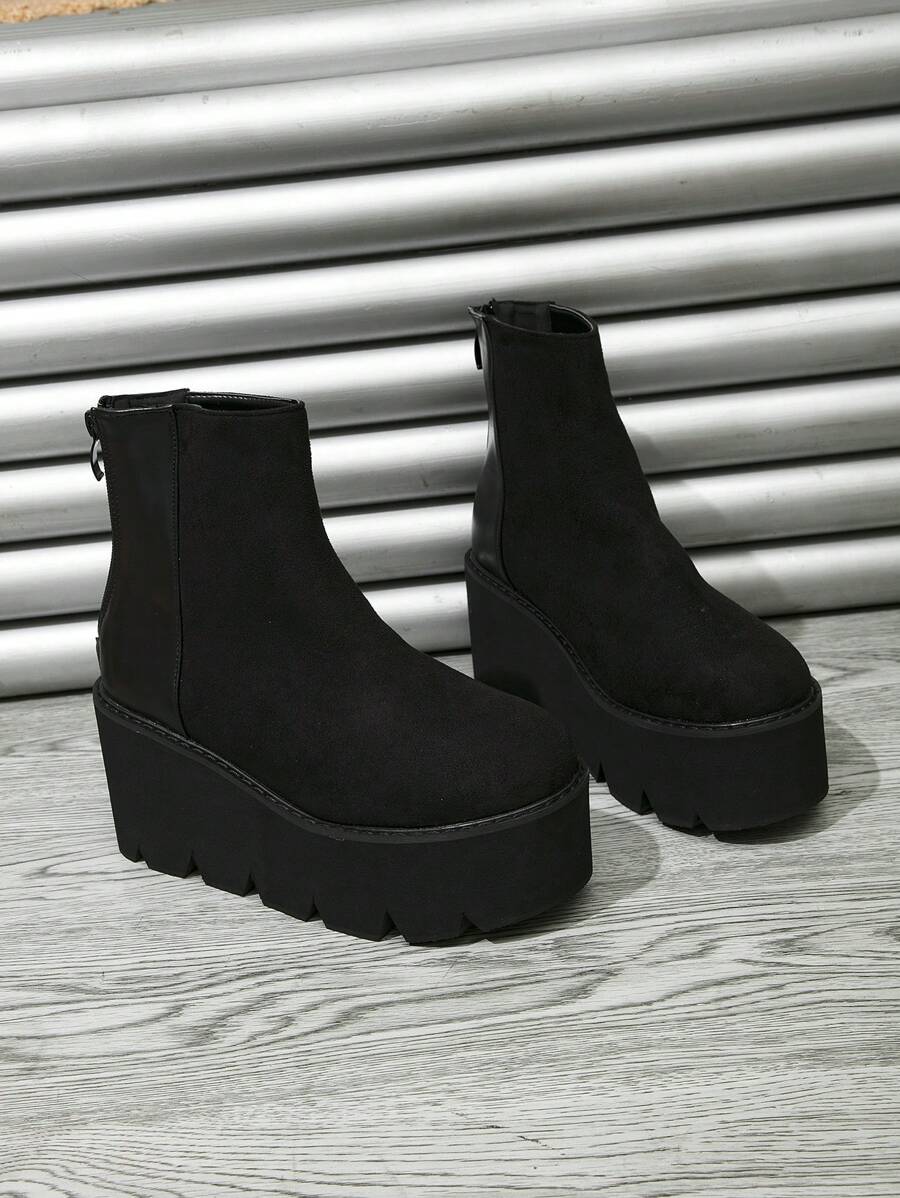Women's Wedge Heel Side Zipper Double Tone Chunky Platform Boots ...