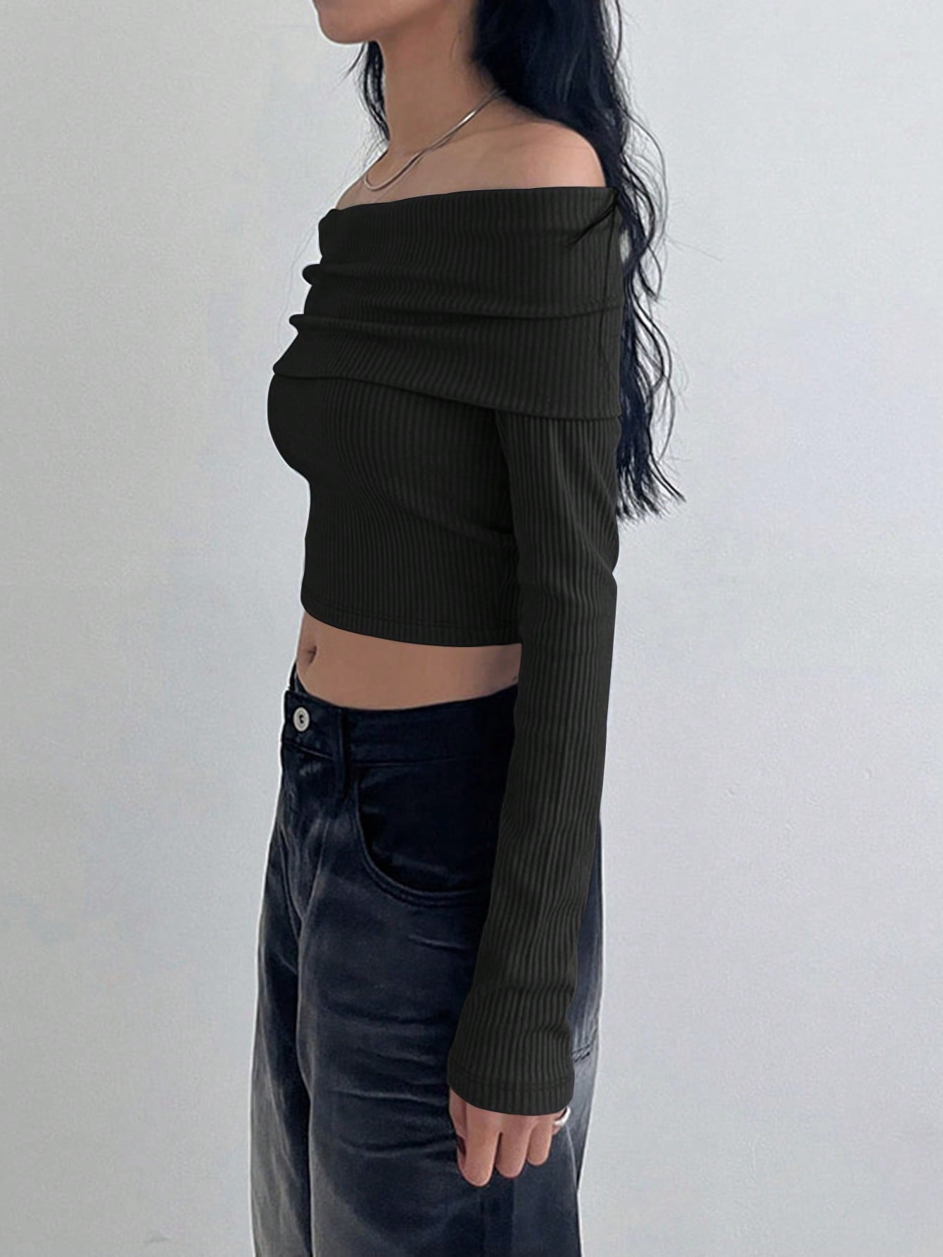 DAZY Foldover Off Shoulder Crop Tee | SHEIN USA