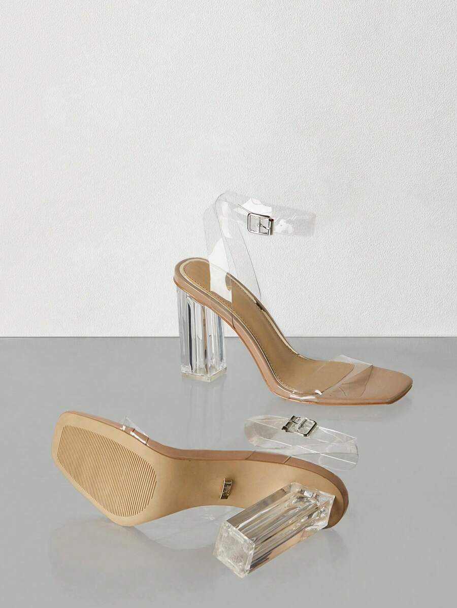 SheIn SXY Fashion Clear Sandals For Women, Clear Chunky Heeled Ankle ...
