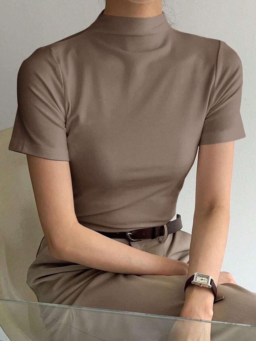 DAZY Solid Mock Neck Tee | SHEIN USA
