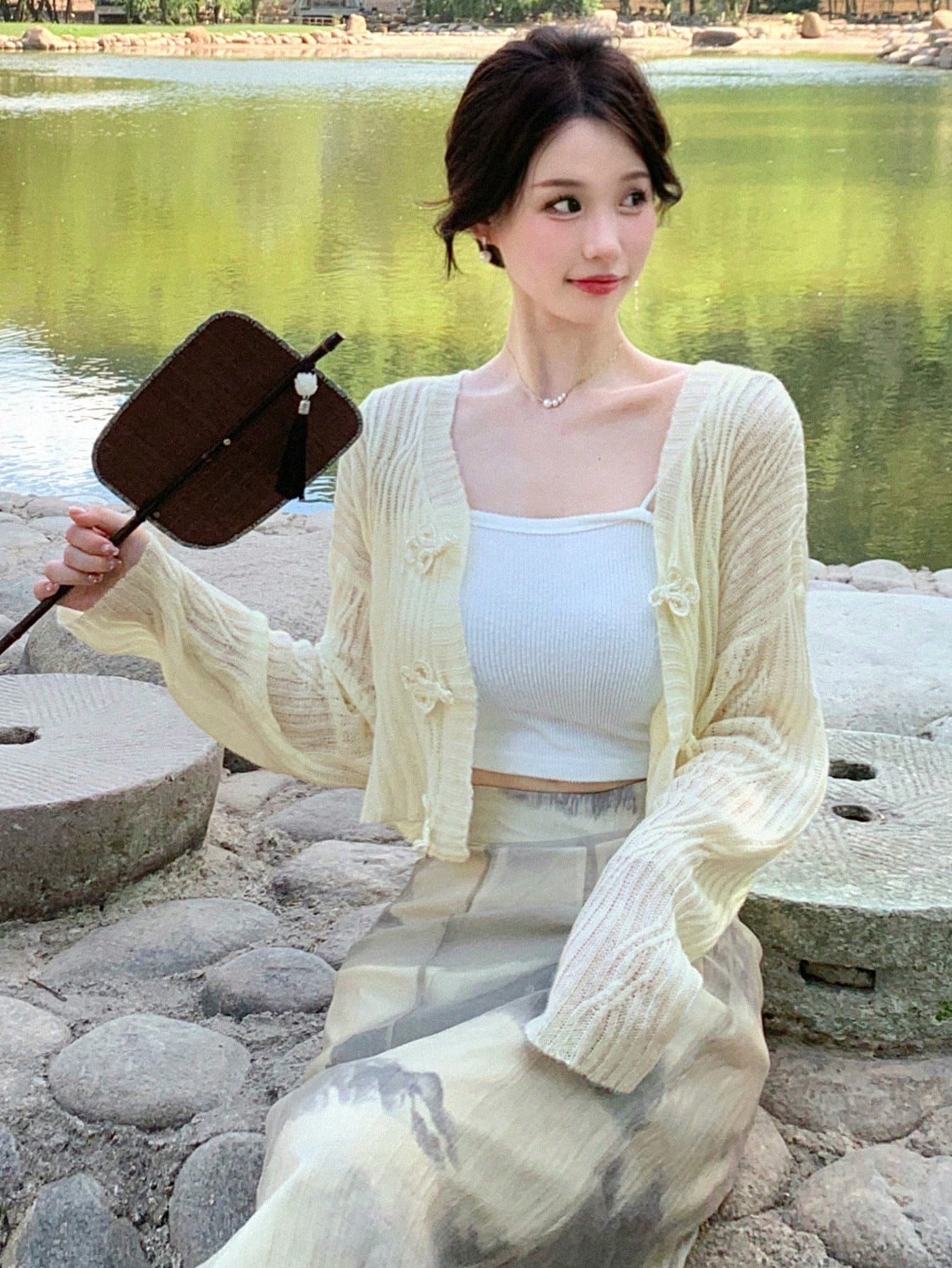 DAZY Solid Drop Shoulder Frog Button Cardigan | SHEIN UK