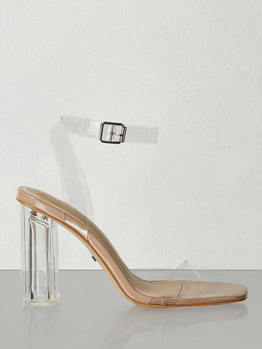 SheIn SXY Fashion Clear Sandals For Women, Clear Chunky Heeled Ankle ...