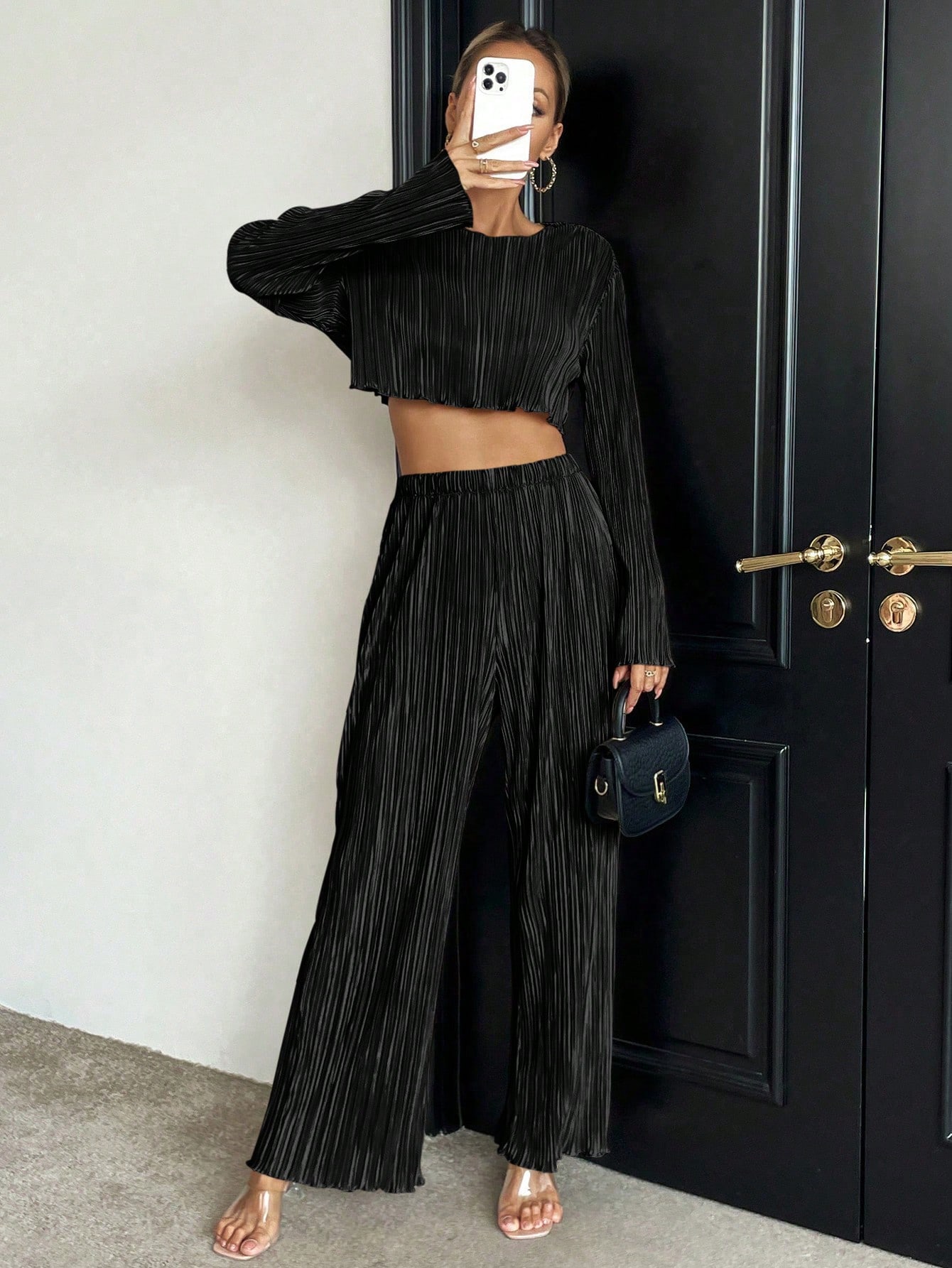 Shein Essnce Solid Crop Tee And Wide Leg Pants For Sale Australia New