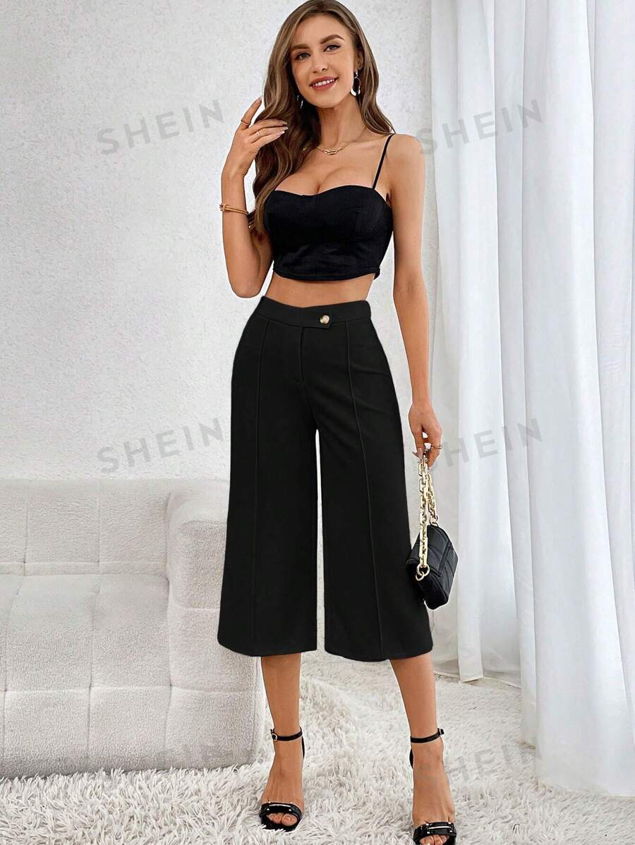 SHEIN Privé High Waist Button Detail Capri Pants | SHEIN USA