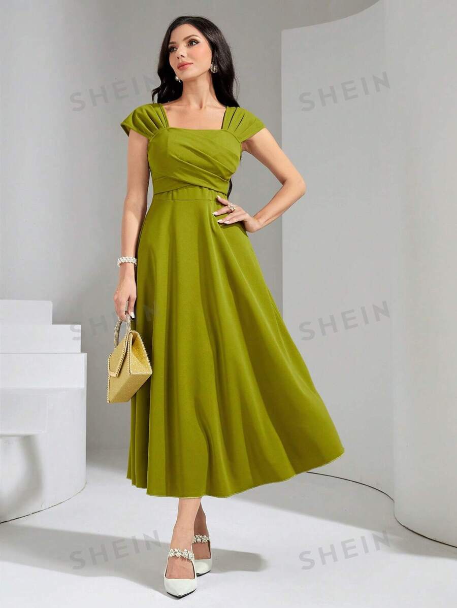 SHEIN Mulvari Solid Square Neck A-line Dress | SHEIN UK