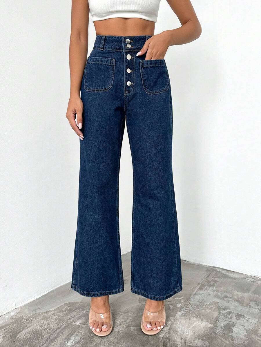 Button Fly Flare Leg Jeans | SHEIN USA