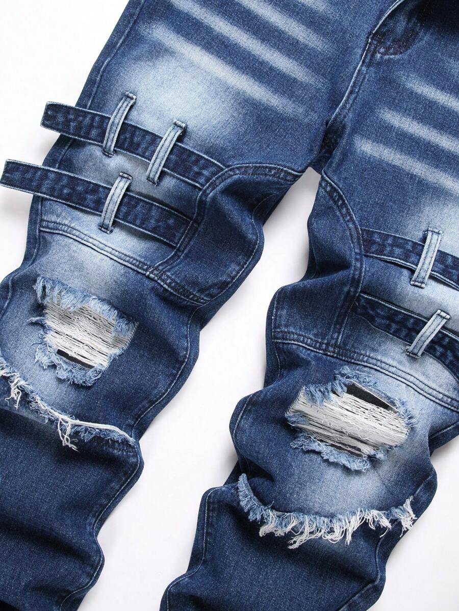 Men Ripped Frayed Rag Stitching Jeans | SHEIN USA