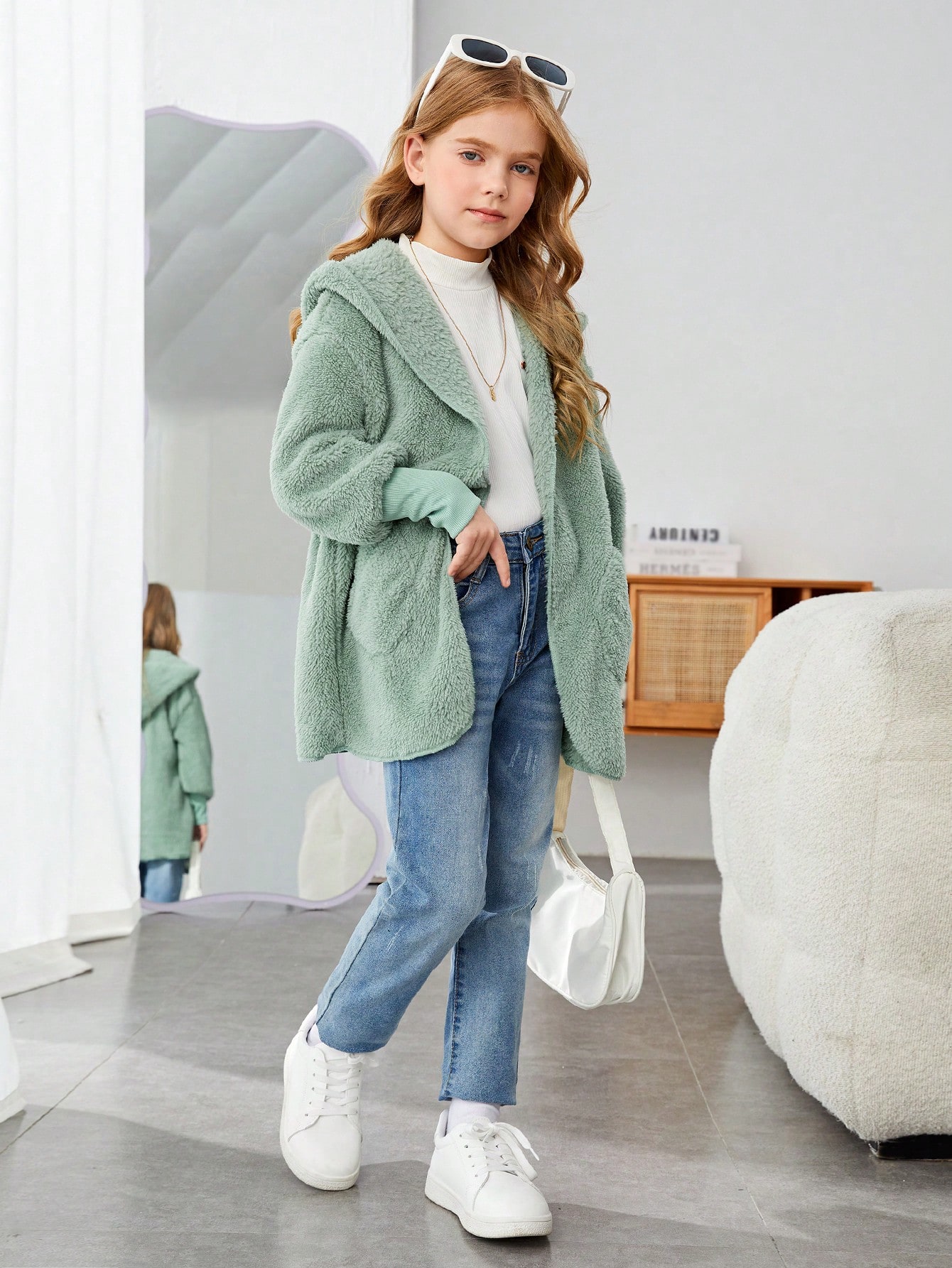 SHEIN Chica preadolescente Abrigo con doble bolsillo con capucha de ...