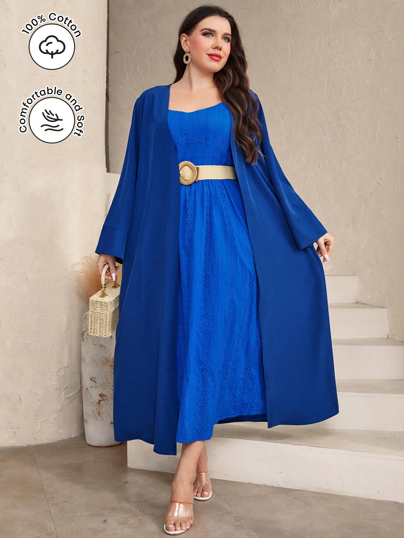 Shein Mulvari Plus Solid Cami Dress Without Belt And Cape For Sale