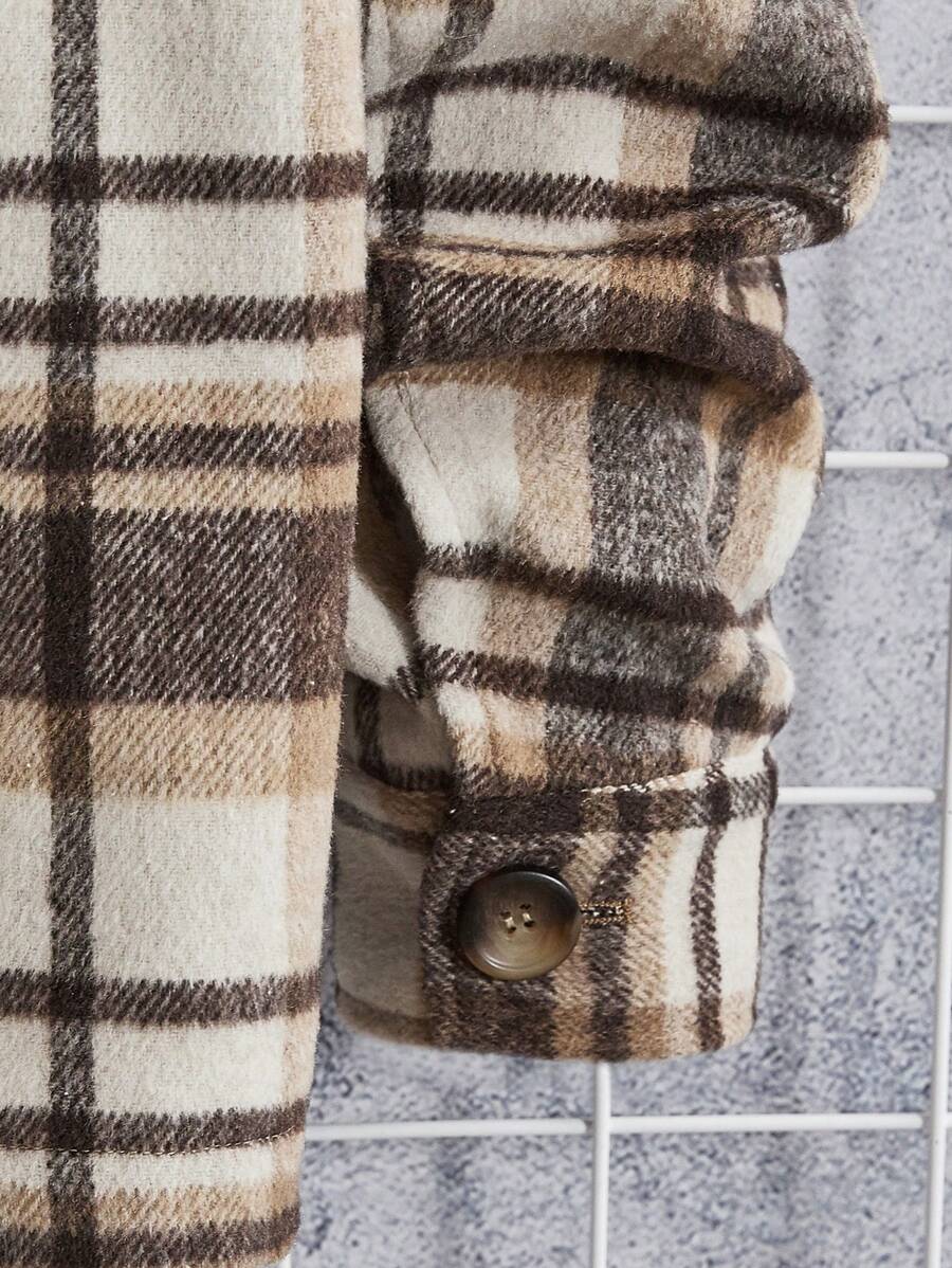 Manfinity Hypemode Loose Men's Plaid Print Drop Shoulder Overcoat With Pocket Patch And No Hood ...