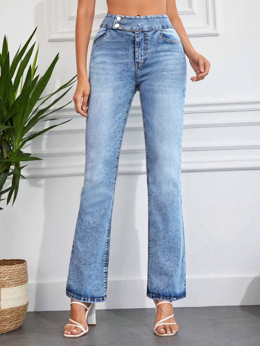 RueChic High Waist Flare Leg Jeans | SHEIN USA