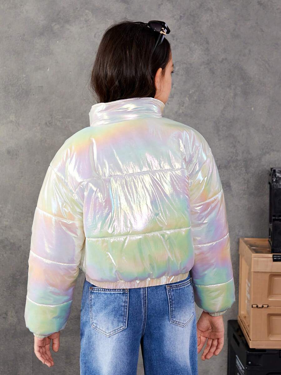 SHEIN Tween Girl Holographic Zip Up Puffer Winter Coat | SHEIN UK