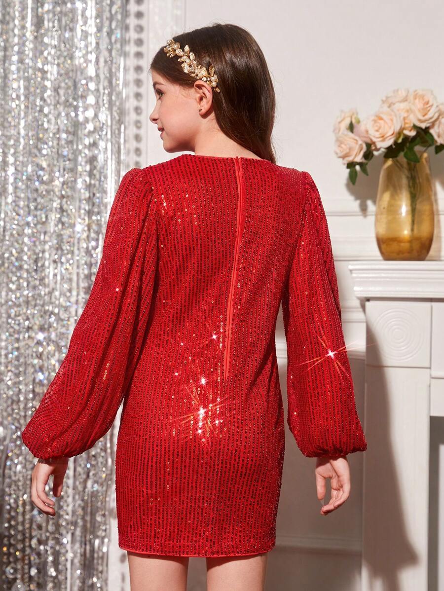 SHEIN Tween Girl'S Christmas Party Glitter Bubble Long Sleeve Solid A ...