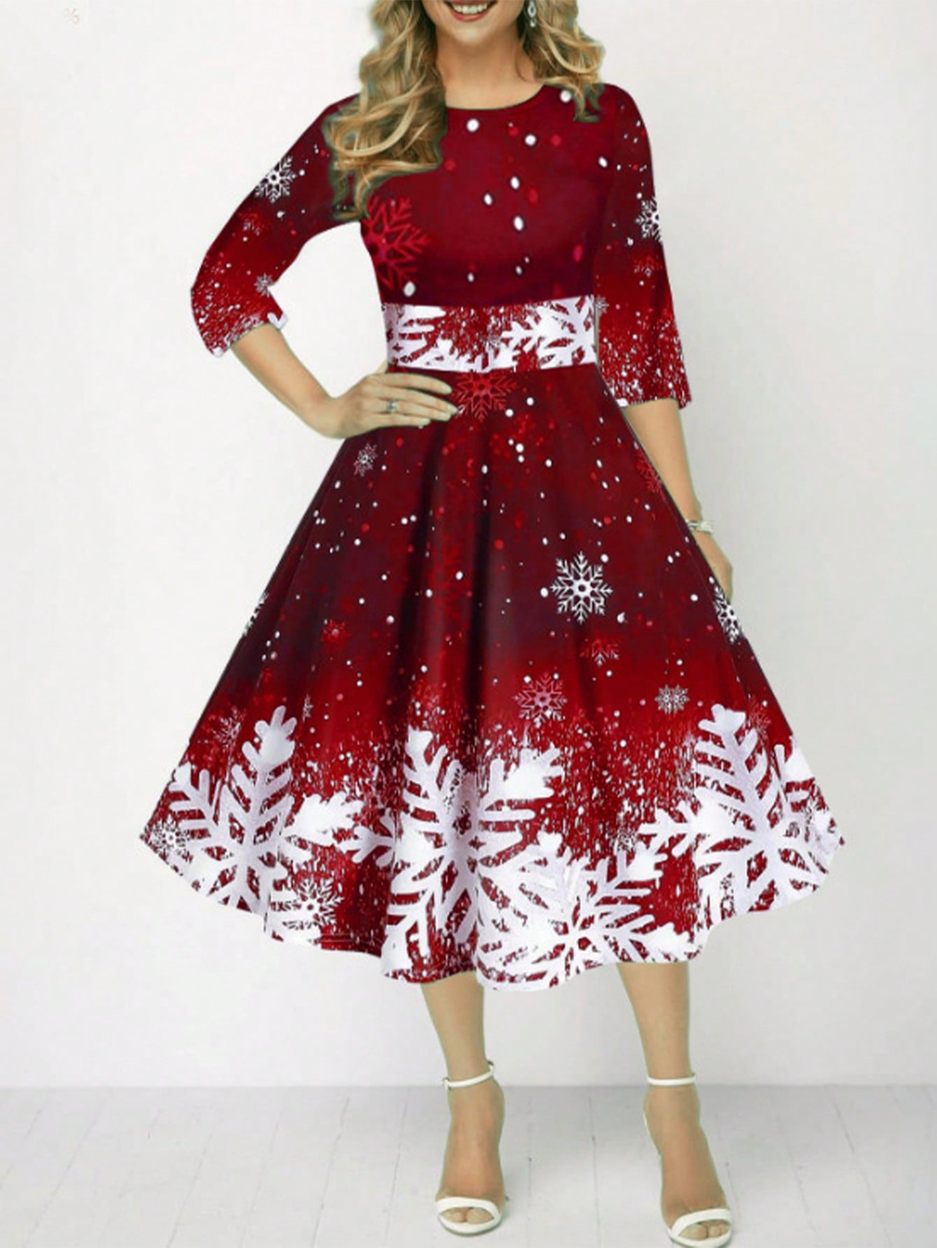 Christmas Snowflake Print A-Line Dress | SHEIN USA