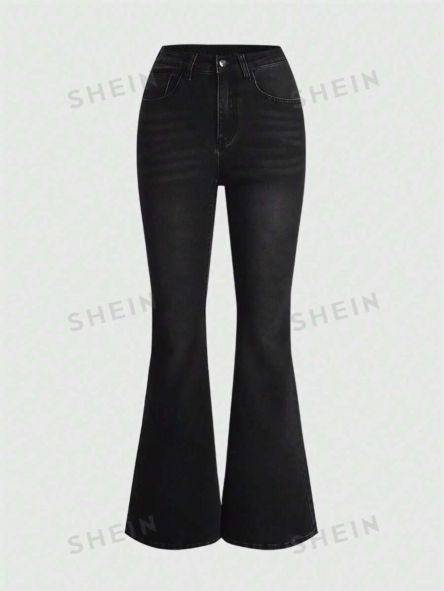 ROMWE Grunge Punk Cross Rhinestone Flare Leg Jeans | SHEIN USA