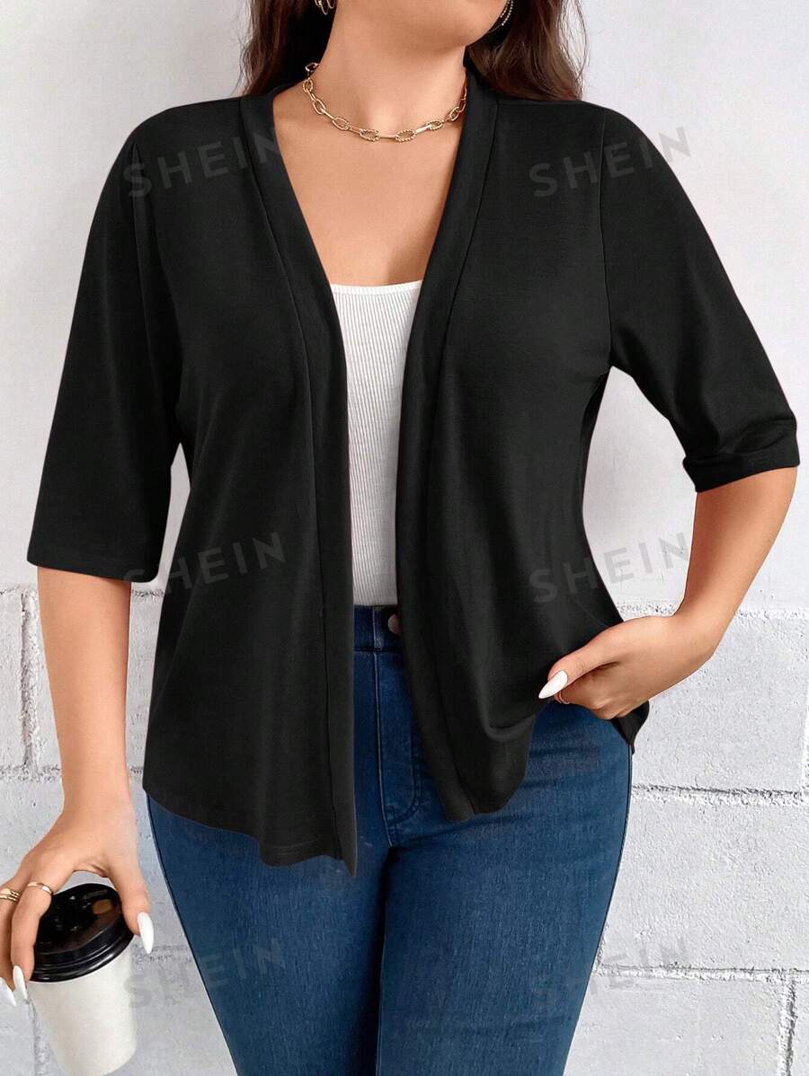 SHEIN CURVE+ Plus Solid Open Front Coat Curve Plus Fall Women Clothes | SHEIN USA