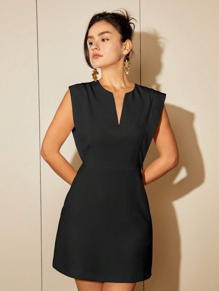 Notched Neckline Solid Dress | SHEIN USA