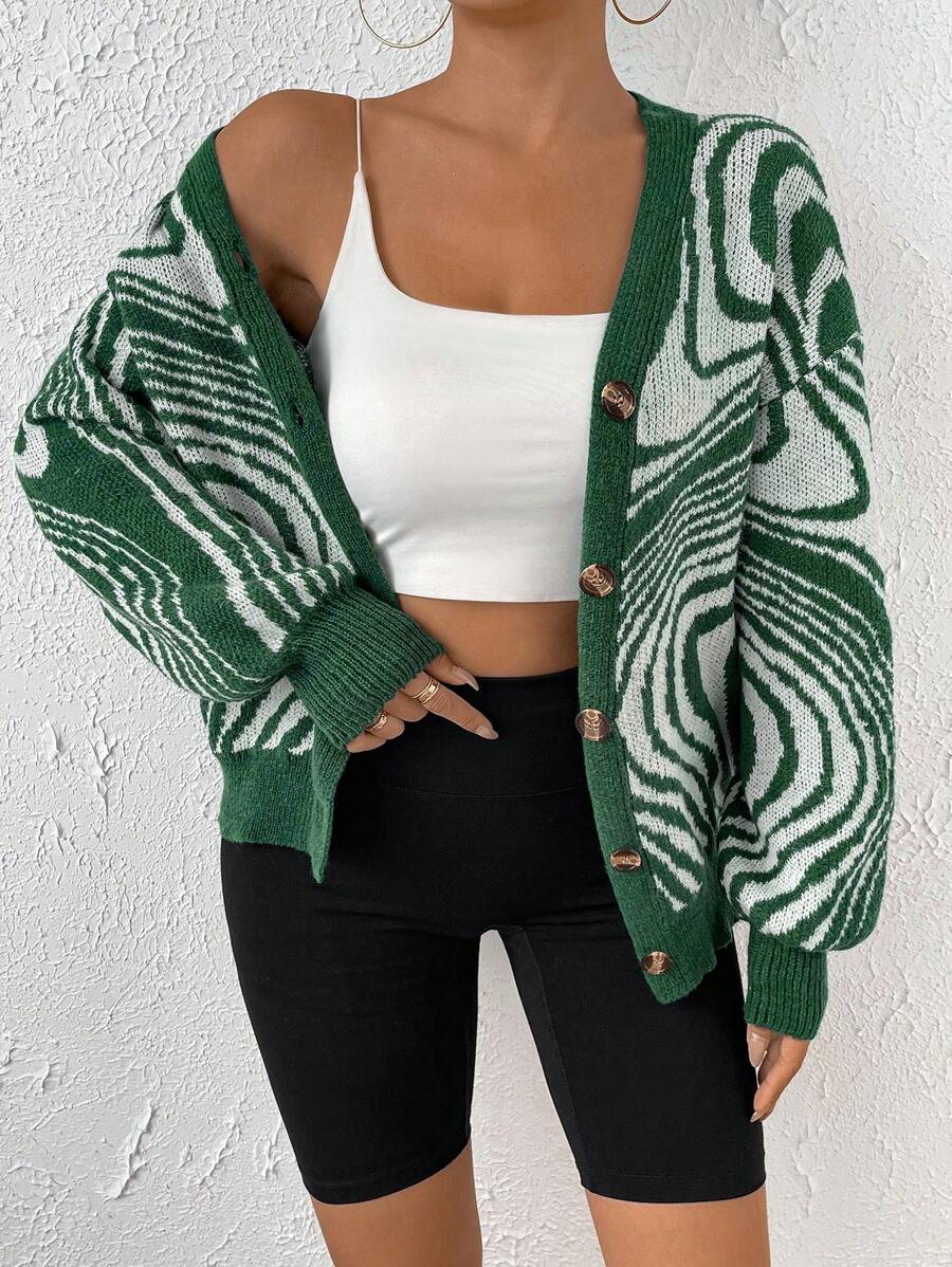 Flirla Allover Pattern Drop Shoulder Cardigan | SHEIN USA