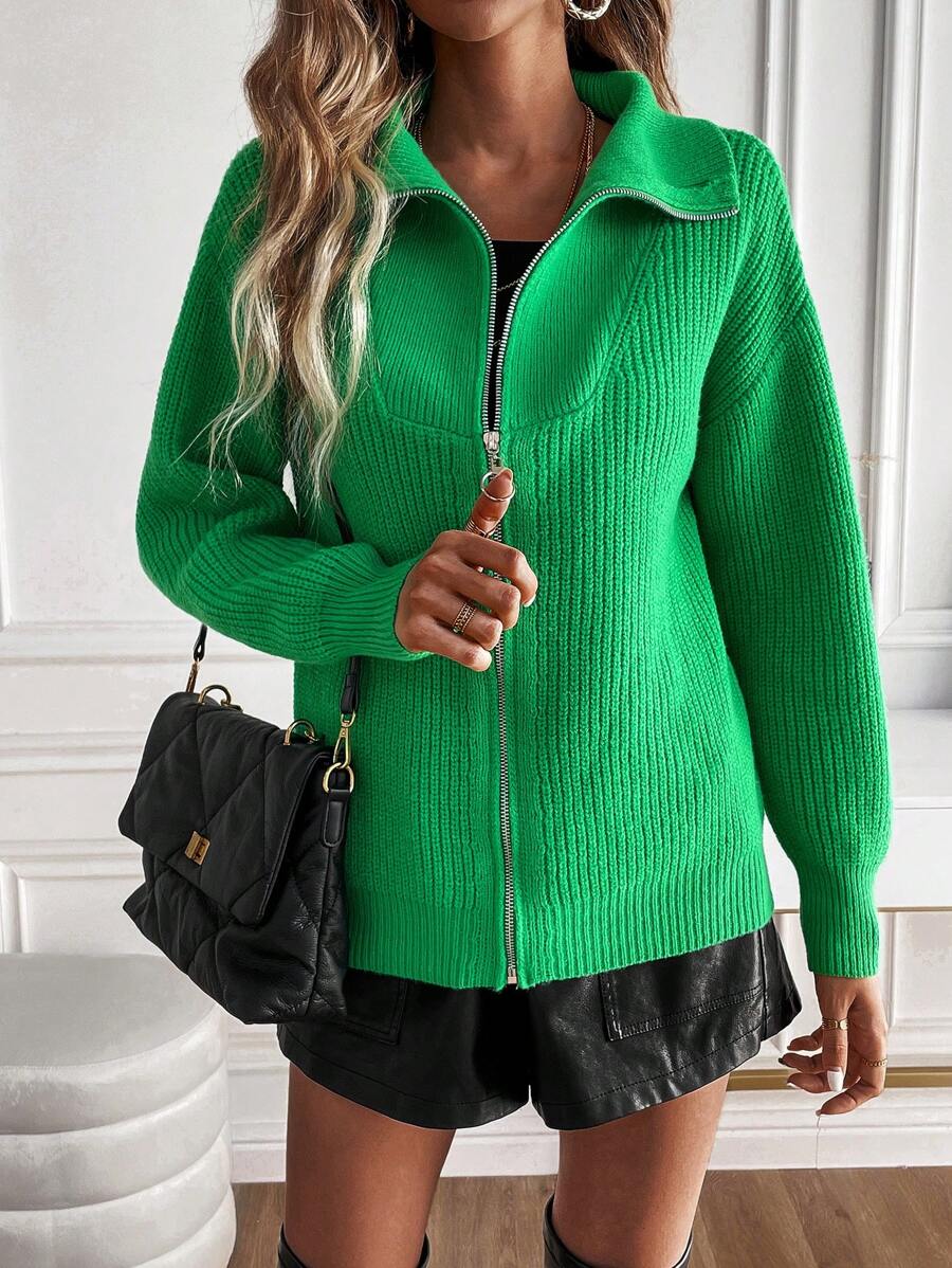 SHEIN LUNE Zip Up Drop Shoulder Cardigan | SHEIN USA