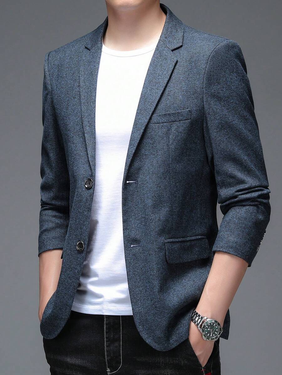Men Lapel Collar Flap Detail Button Front Blazer | SHEIN Singapore