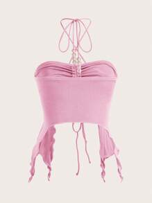 SHEIN ICON Drawstring Front Asymmetrical Hem Halter Top | SHEIN USA